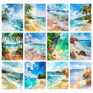 85 Watercolor Beach Digital Paper - Sunny Beach Background Designs ...