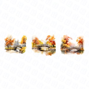 Watercolor Autumn Bridge Png - Autumn Clipart, Autumn Graphics ...