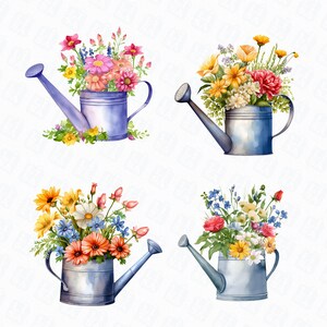 Watercolor Watering Can Bouquet Clipart - Floral Arrangement, Gardening ...