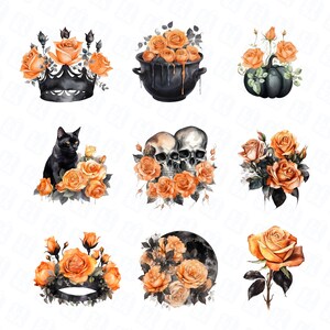 Watercolor Halloween Roses Png - Watercolor Orange and Black Roses ...