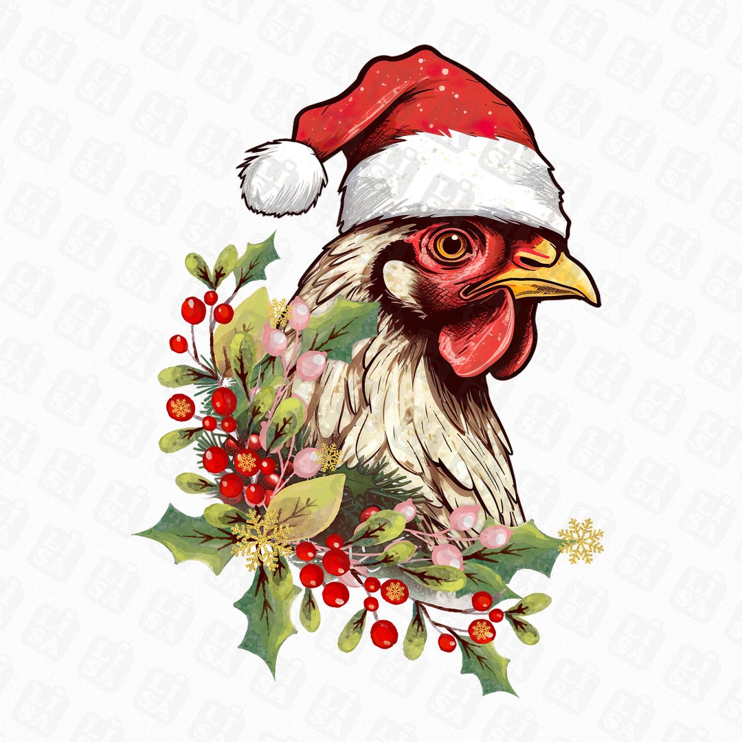 Santa Hat Christmas Chicken PNG - Festive Farmhouse Christmas Designs ...