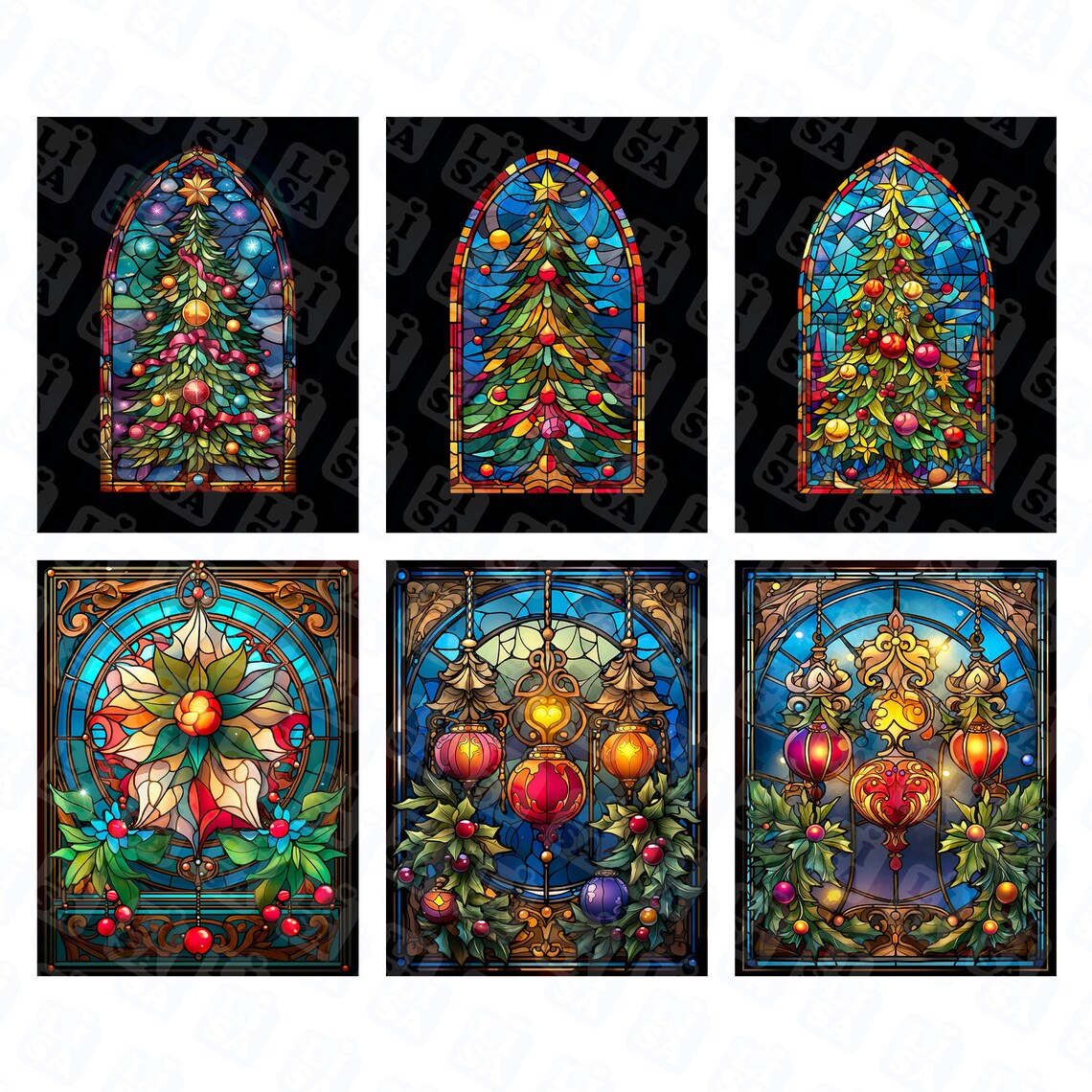 Stained Glass Christmas Digital Paper - Christmas Design, Digital ...