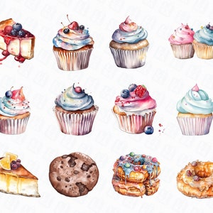 73 Watercolor Desserts Png - Sweet Clipart, Donut, Cookie, Cupcake ...
