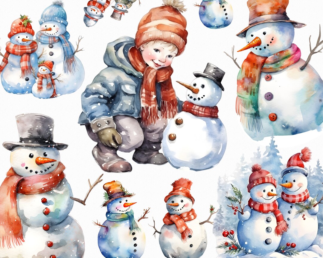 24 Watercolor Snowman Clipart - Watercolour Snowman Printable Download ...