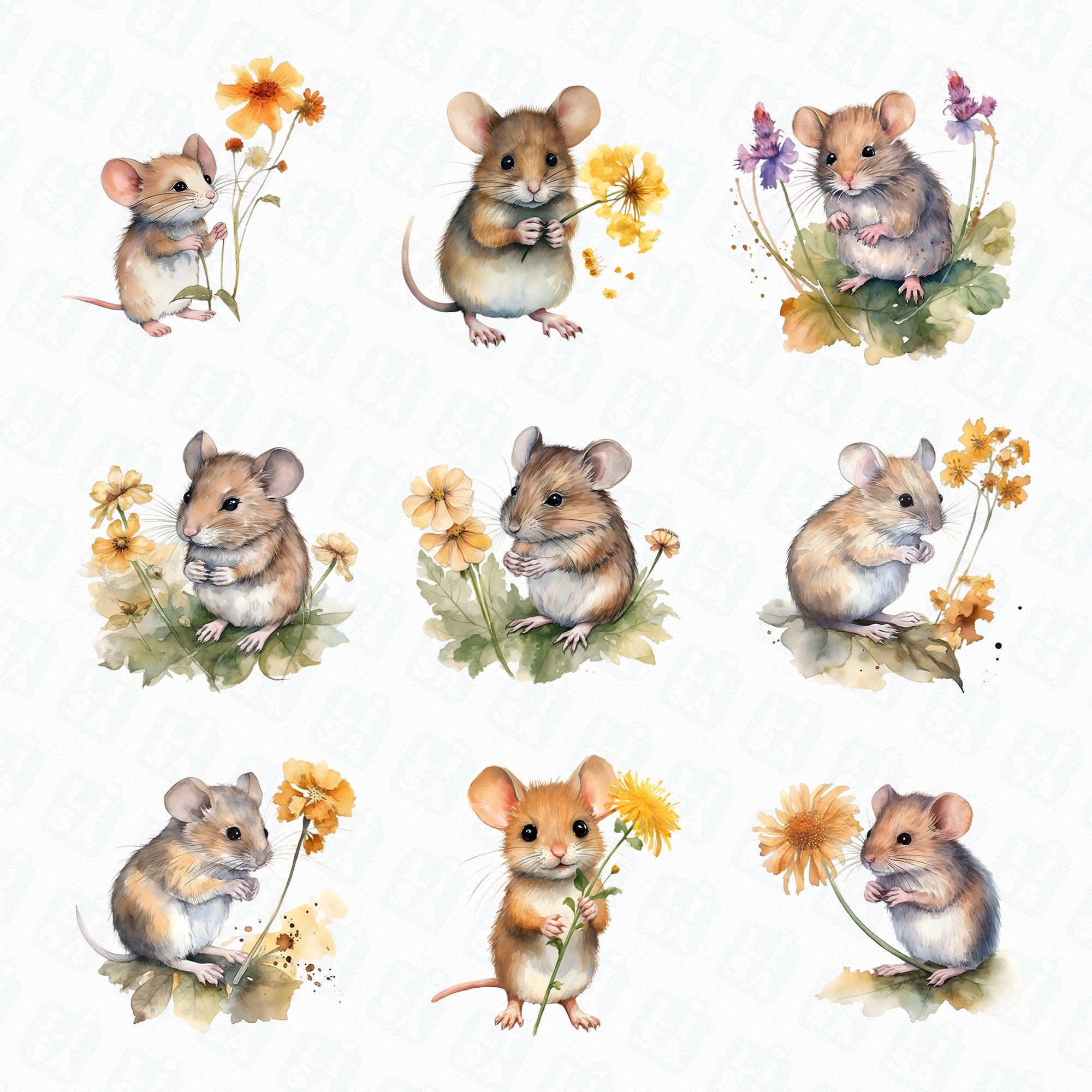 15 Mouse and Flower Png Clipart Watercolor Cute Mice Clipart - Etsy
