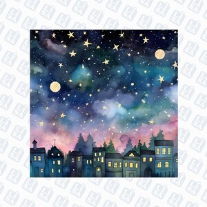 13 Watercolor Magical Night Sky Paper Digital - Nursery Starry Night ...