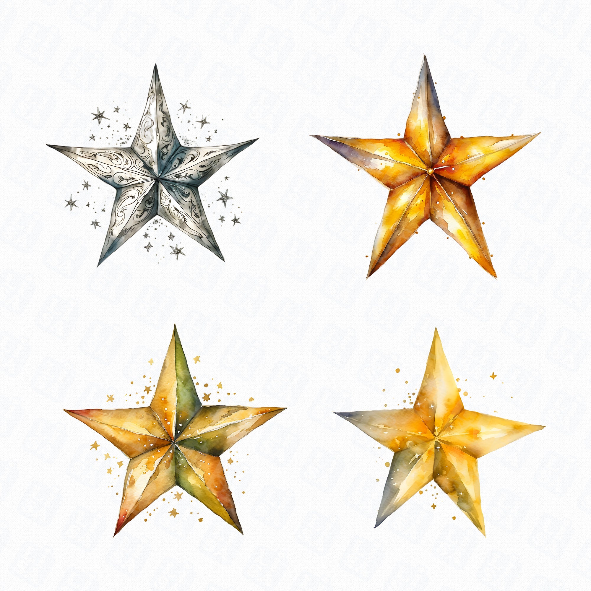 Watercolor Star Png Christmas Star Clipart Digital - Etsy