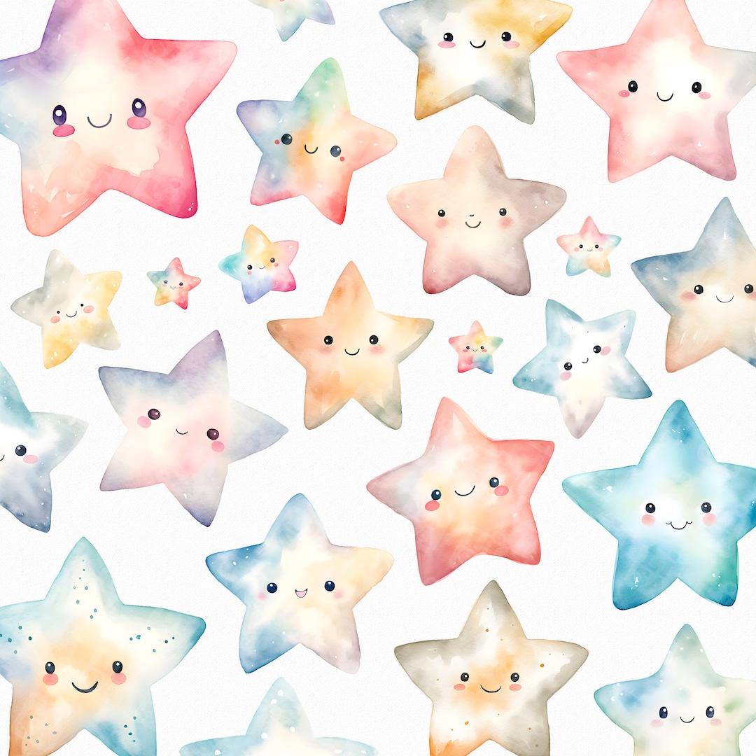 Watercolor Cute Star Png, Nursery Star, Pastel Stars, Cartoon Stars ...