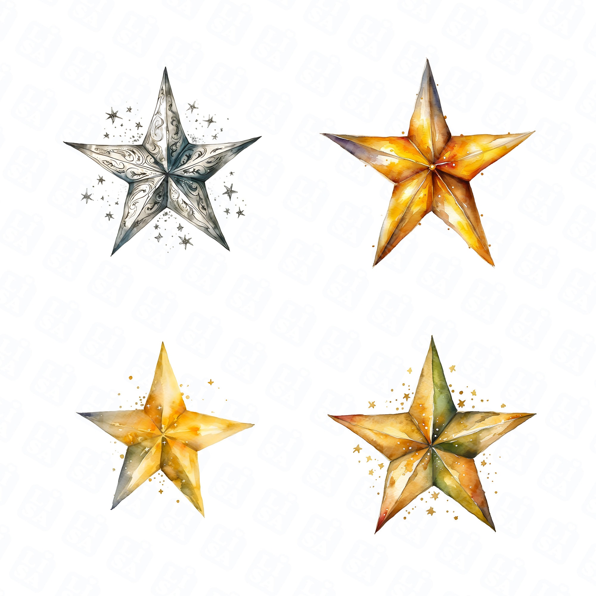 Watercolor Star Clipart Colorful Christmas Star Digital - Etsy