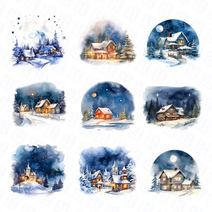 Watercolor Christmas Night Png. Watercolor Winter Night Clipart. Holy ...