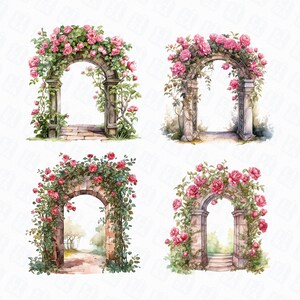 Watercolor Roses and Arch PNG, Beautiful Rose Clipart, Garden Arch ...