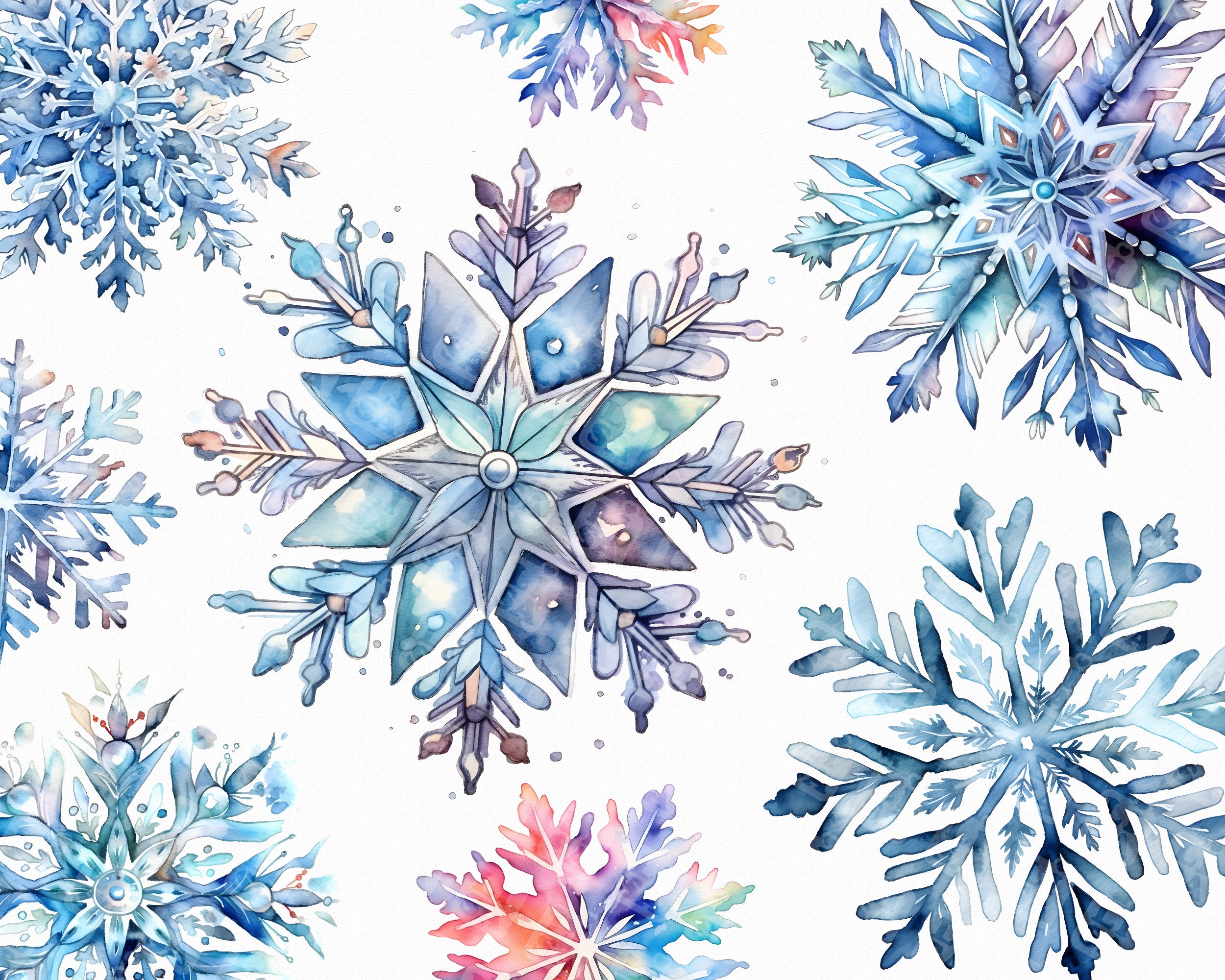 35 Watercolor Snowflake Images Snowflake Clipart Graphics in - Etsy