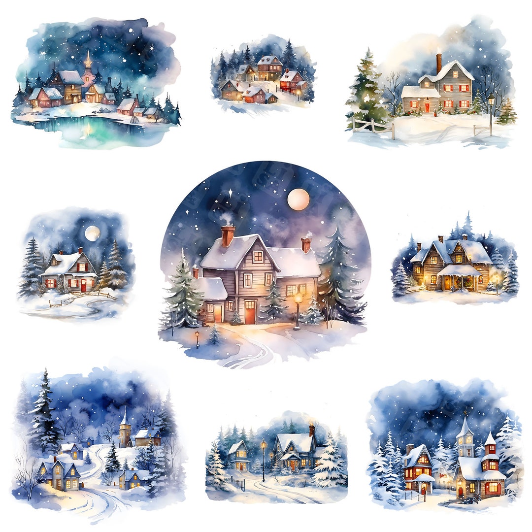 Watercolor Christmas Night Png. Watercolor Winter Night Clipart. Holy ...