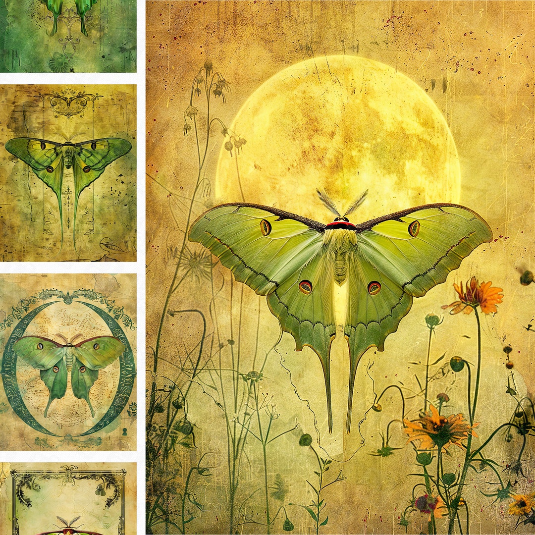39 Luna Moths Digital Paper - Luna Moth Printable 8.5x11 Inch A4 Paper ...