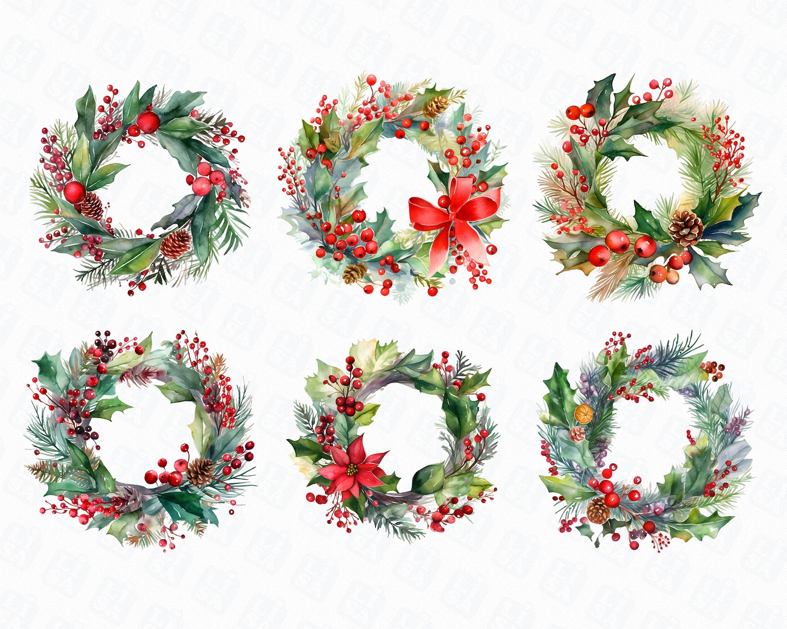 25 Watercolor Christmas Wreath Clipart Holiday Wreath - Etsy