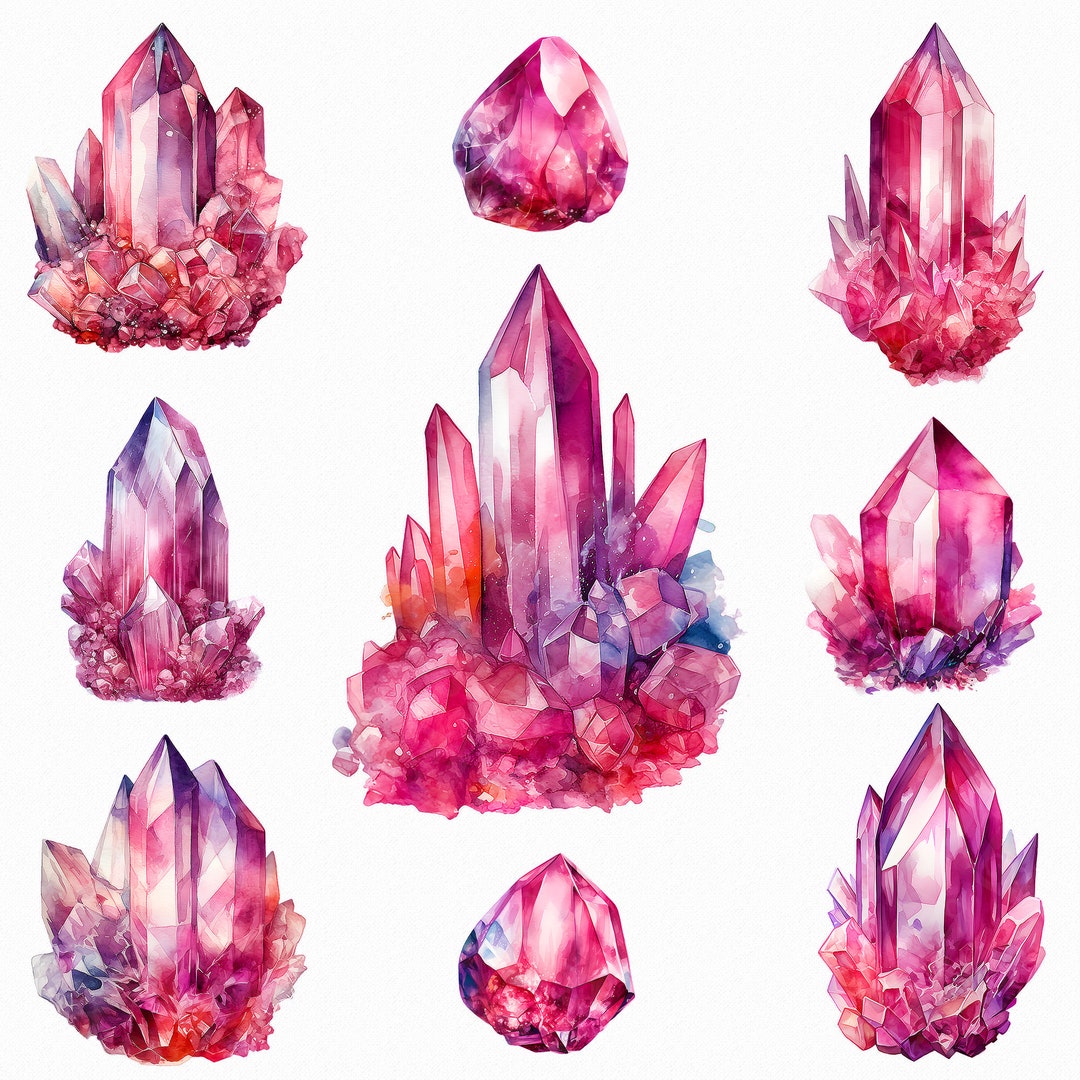Watercolor Fantasy Crystal Png - Pink Gemstone & Magic Crystals Clipart ...