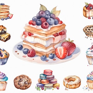 Watercolor Dessert Clipart, Dessert Graphics PNG, Sweet Graphics, Treat ...