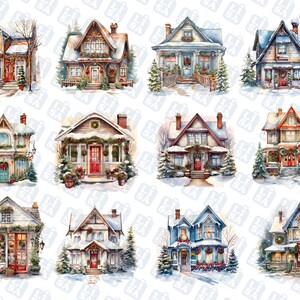 22 Watercolor Christmas House - Winter Houses With Christmas Decoration ...