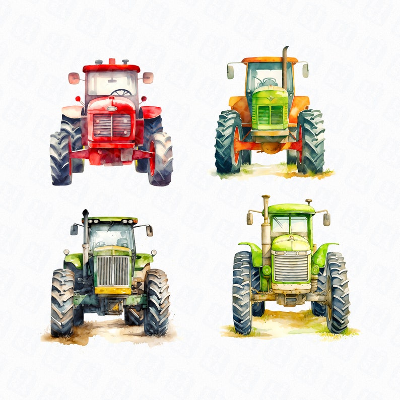 Watercolor Tractor Png - Tractor Clipart, Red Green Orange Tractor ...