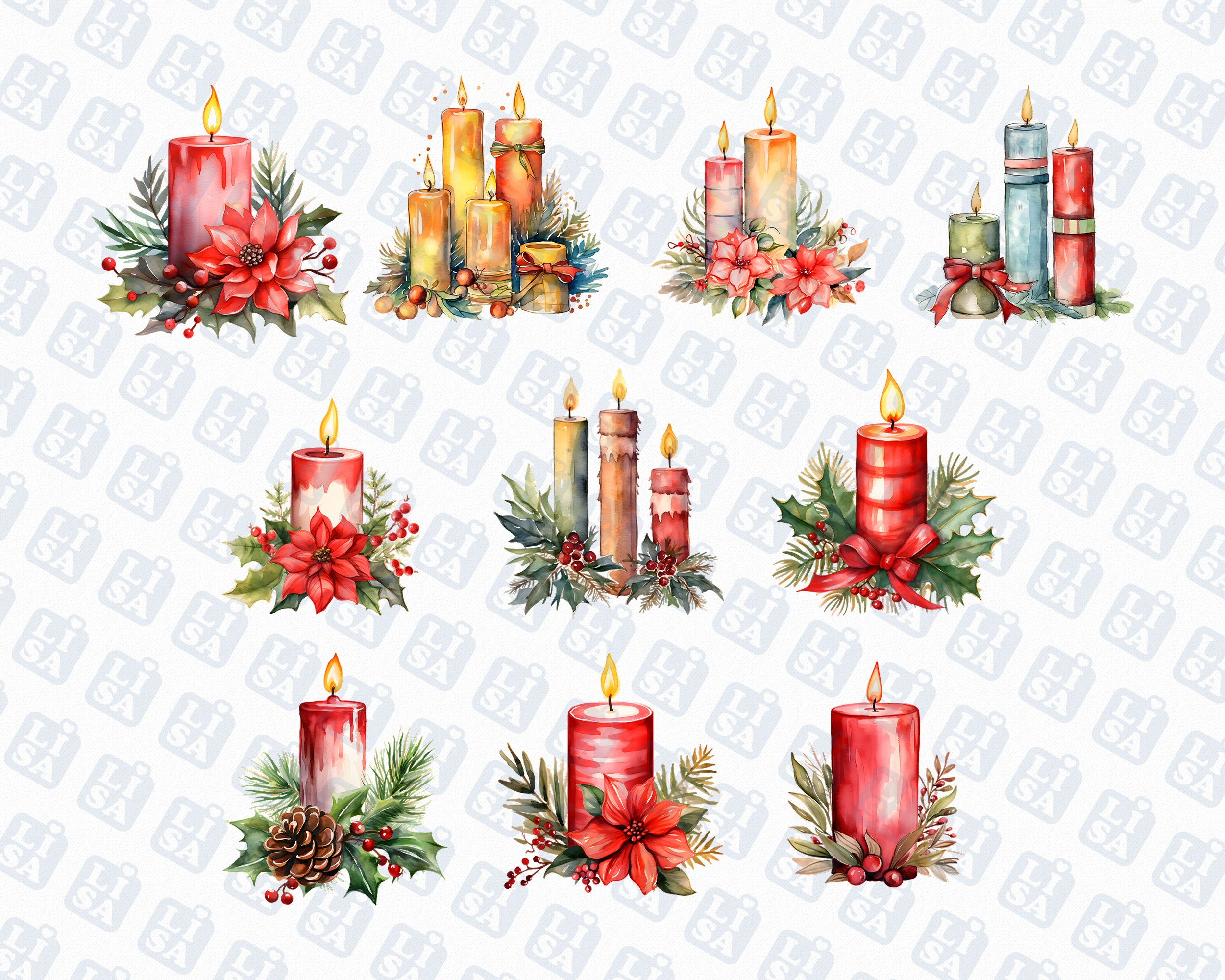 34 Watercolor Christmas Candle Png. Christmas Clipart. Festive - Etsy