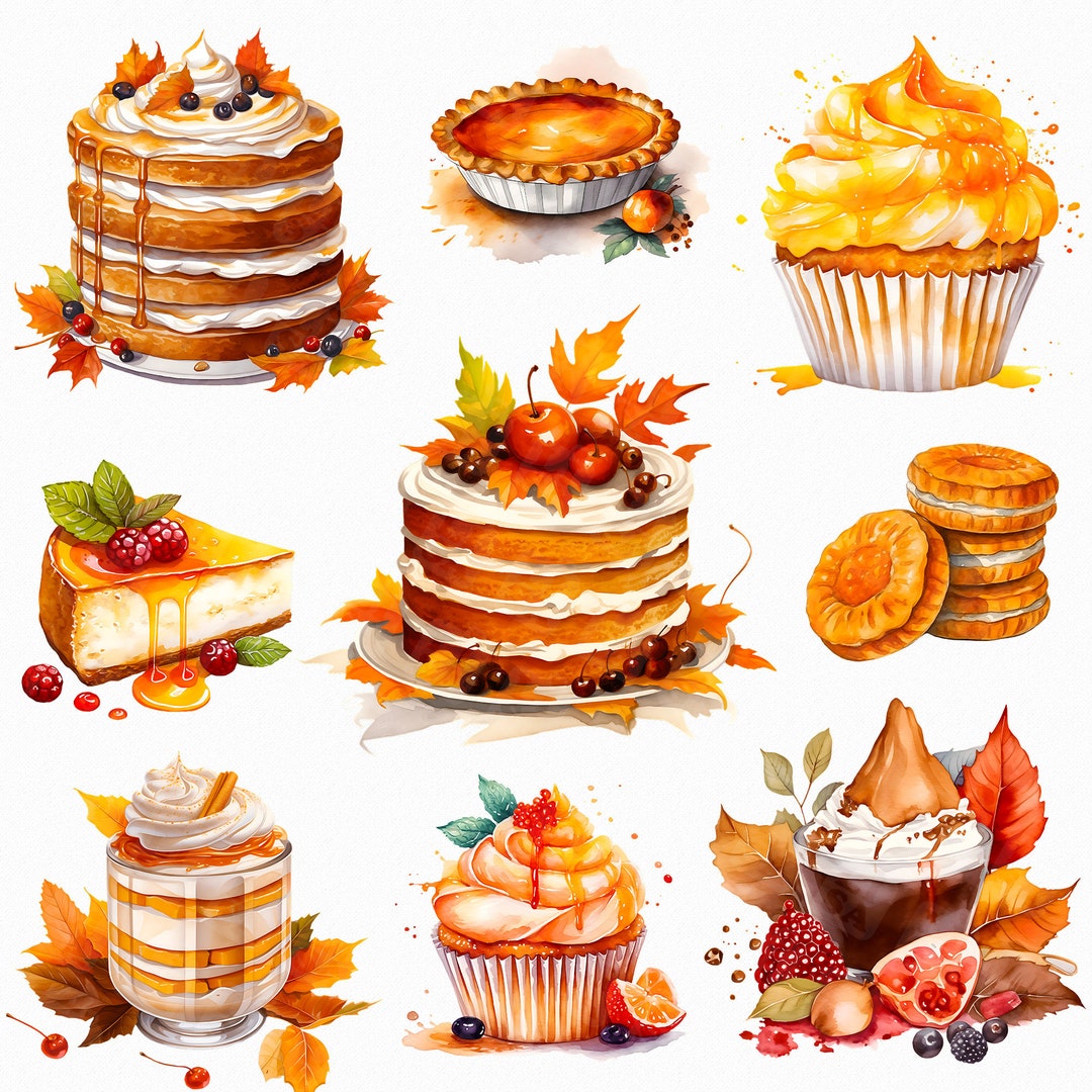 Watercolor Autumn Dessert Png - Autumn Leaves, Autumn Clipart, Desserts ...
