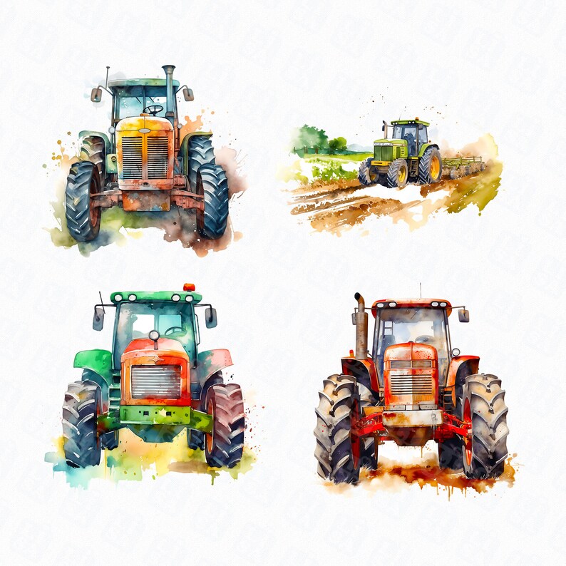 Watercolor Tractor Png - Tractor Clipart, Red Green Orange Tractor ...