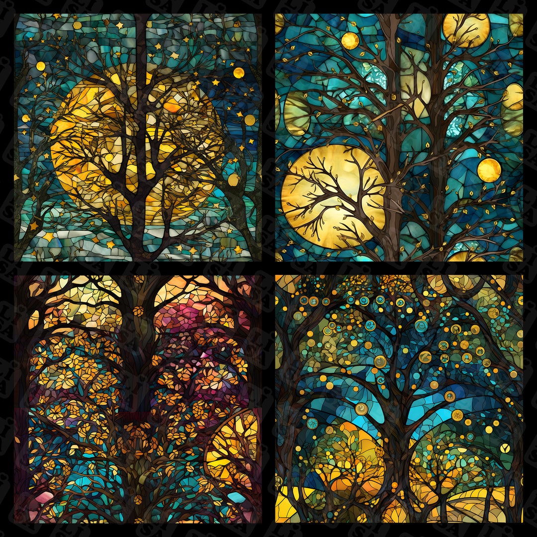 20 Stained Glass Celestial Trees Digital Paper Tree Seamless - Etsy