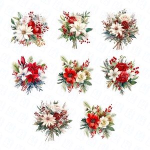 Watercolor Christmas Flowers Clipart - Christmas Bouquets - Card Making ...