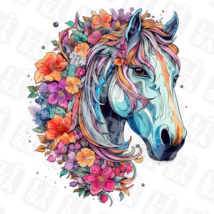 4 Floral Rainbow Horse Watercolor Png. Flower Horse Clipart. Instant ...
