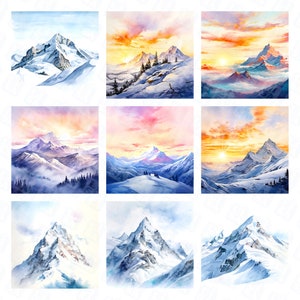 Watercolor Winter Mountain Digital Paper - Square Digital Background ...