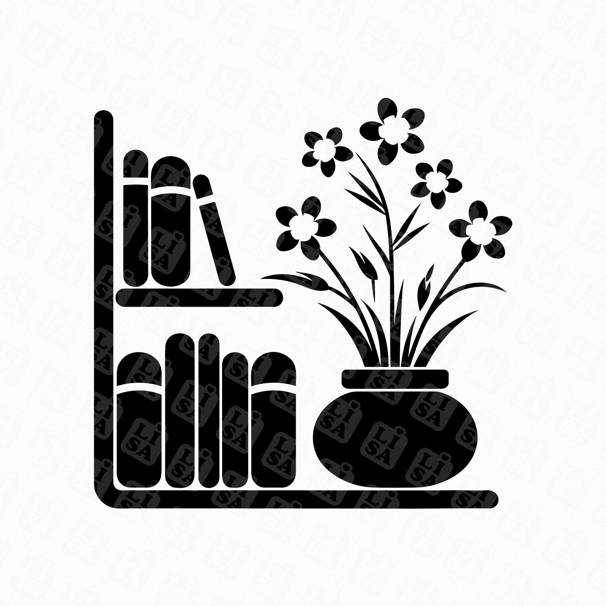 Floral Bookshelf Svg Dxf Png Reading Svg Book Lover - Etsy