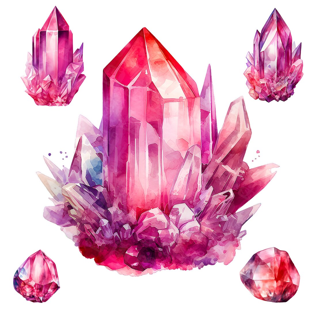 Watercolor Fantasy Crystal Clipart 23 Jpg - Fairy Pink Gemstone & Pink ...