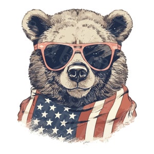 5 Patriotic Bear Head Png, Retro 4th of July Clipart, Americana Clip ...