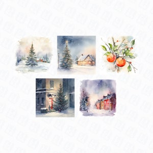 25 Watercolor Christmas Scene Clipart Christmas Printable Graphics in ...