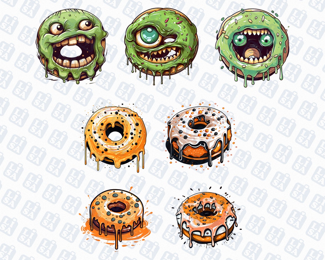 7 Halloween Donut Png Green and Orange Donut Clipart Bundle - Etsy