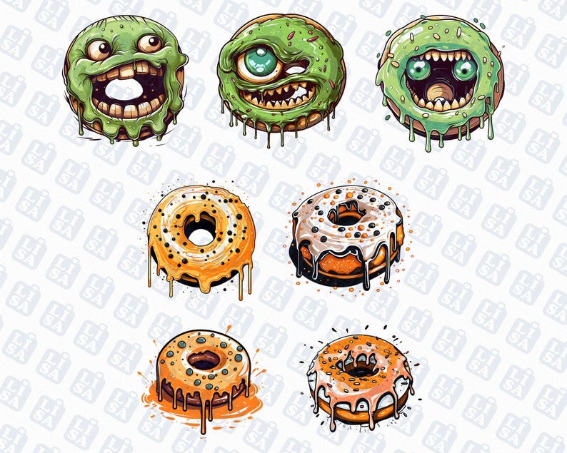 7 Halloween Donut Png Green and Orange Donut Clipart Bundle - Etsy