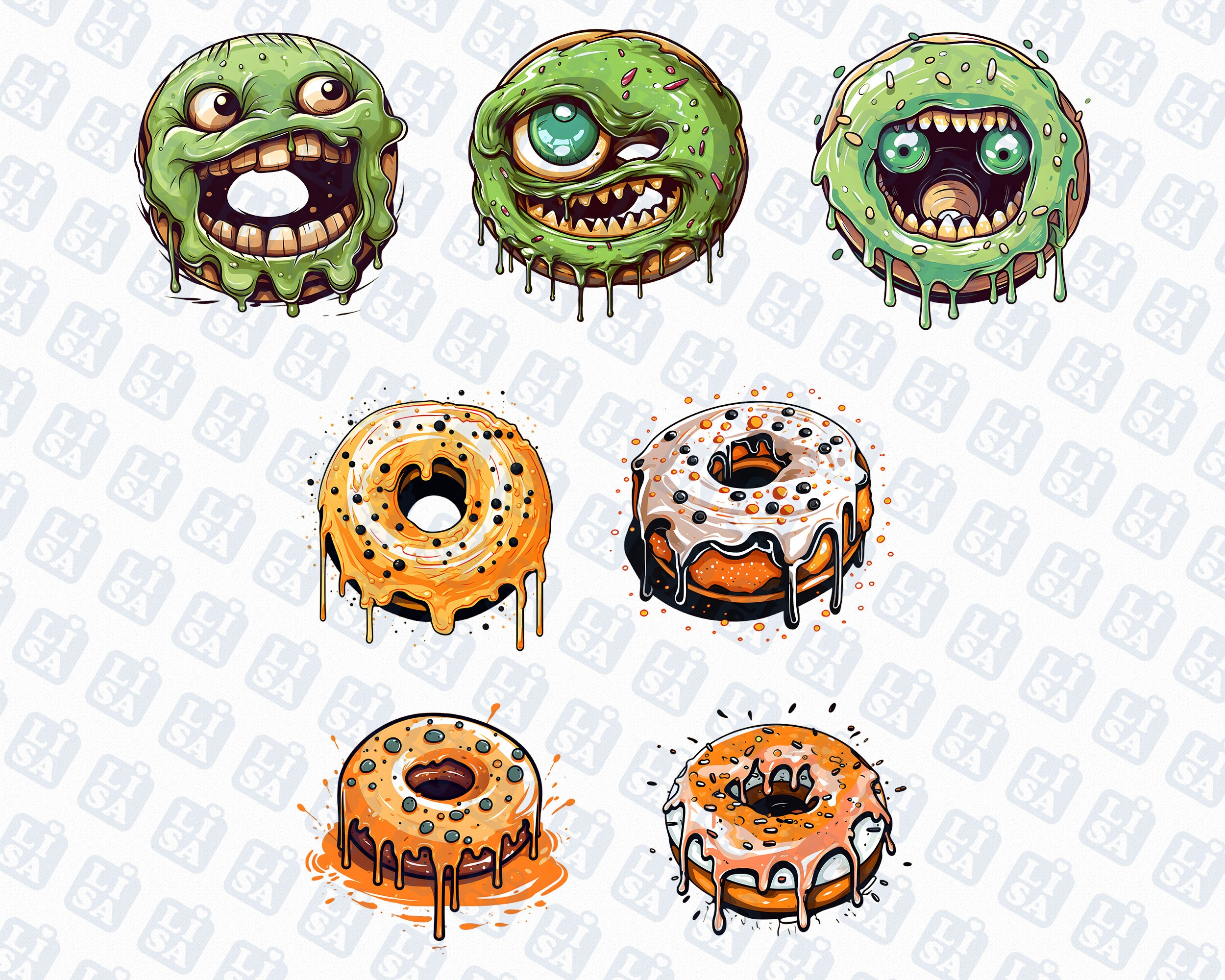 7 Halloween Donut Png Green and Orange Donut Clipart Bundle - Etsy