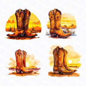 Watercolor Cowboy Boots and Sunset Png - Cowgirl Png Clipart, Western ...