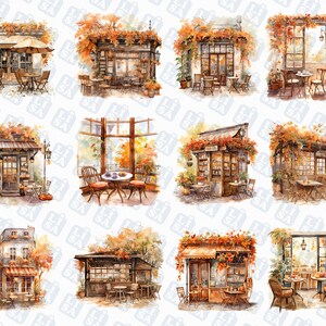 26 Watercolor Fall Coffee Shop - Paris Coffeeshop Clipart Graphics in ...