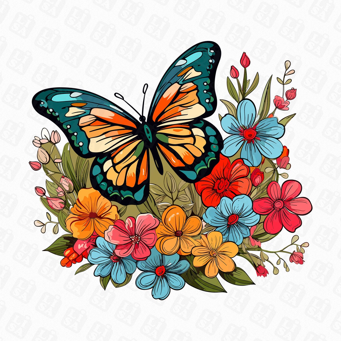 Flower Butterfly Png Butterfly Clipart Flowers Png - Etsy