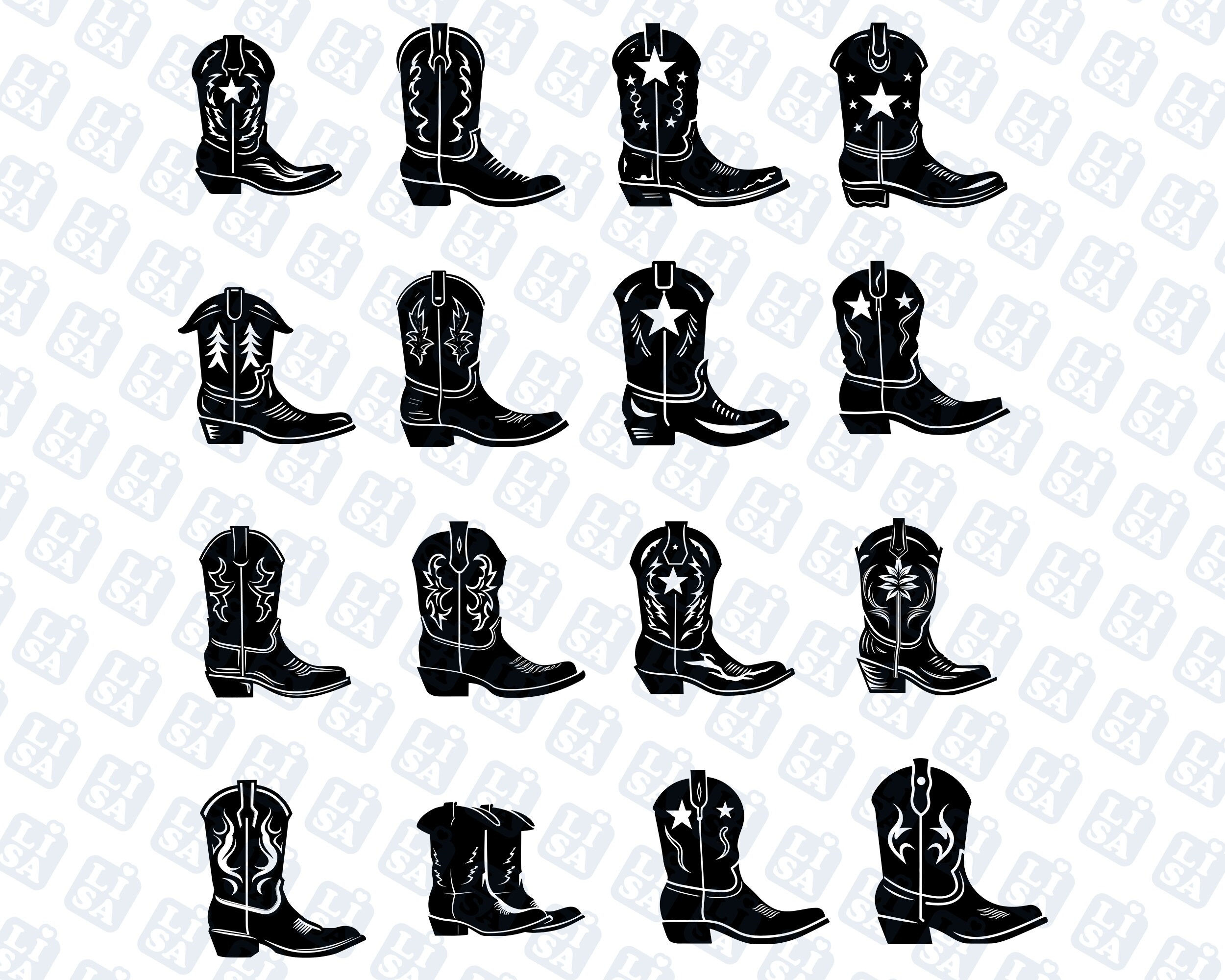 16 Western Cowboy Boot Svg Bundle Vector Country Girl Boots - Etsy