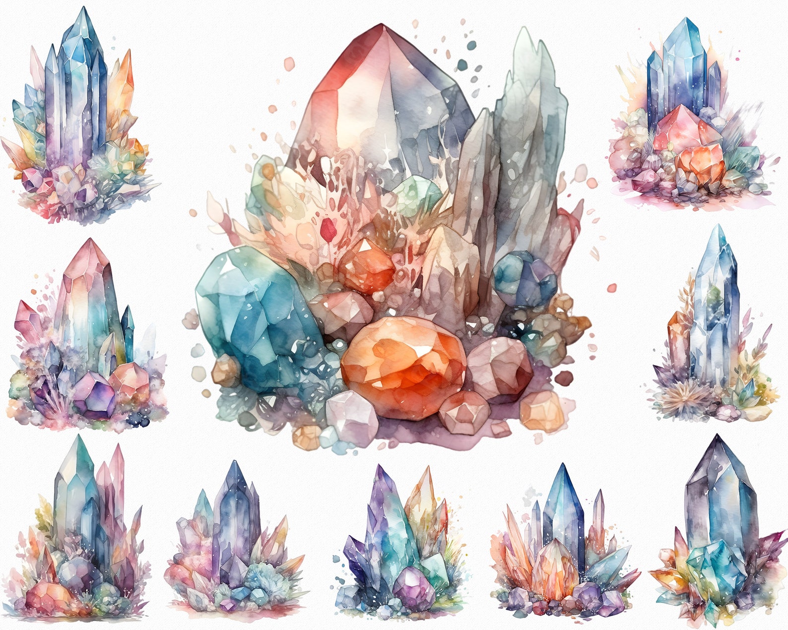 24 Watercolor Fantasy Magic Crystal Png Craft Making Clipart - Etsy