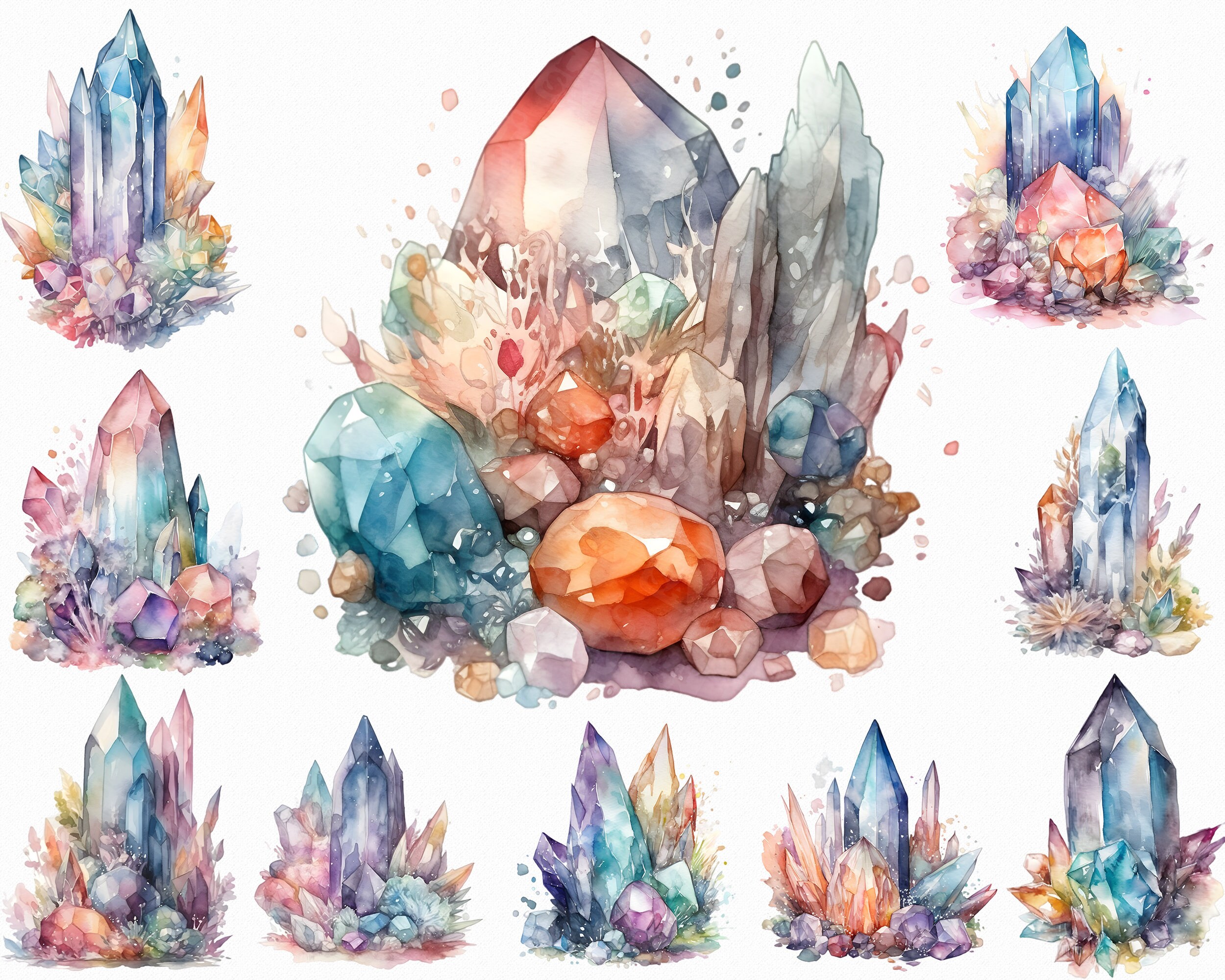24 Watercolor Fantasy Magic Crystal Png Craft Making Clipart - Etsy
