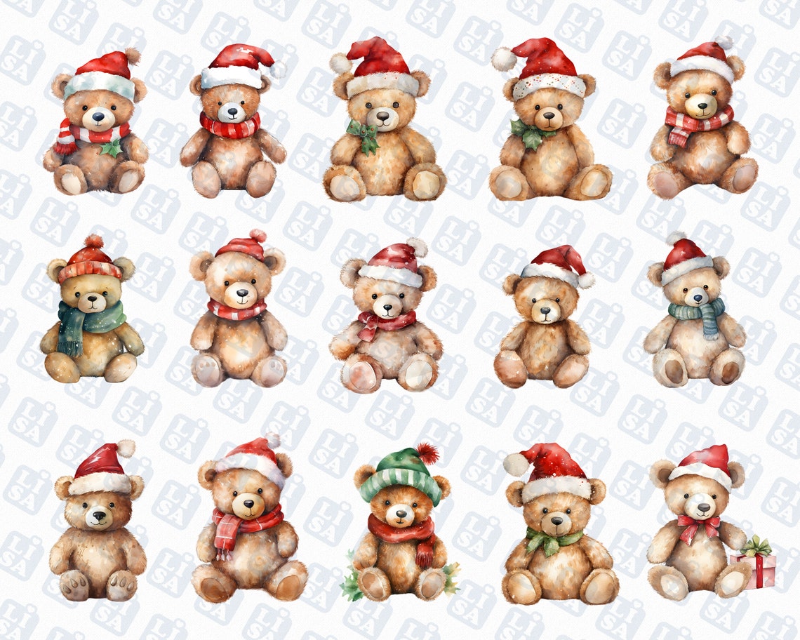 16 Christmas Teddy Bear Png Craft Making Clipart Christmas - Etsy