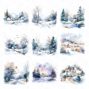 26 Watercolor Winter Landscape Clipart - Winter Wonderland Printable ...