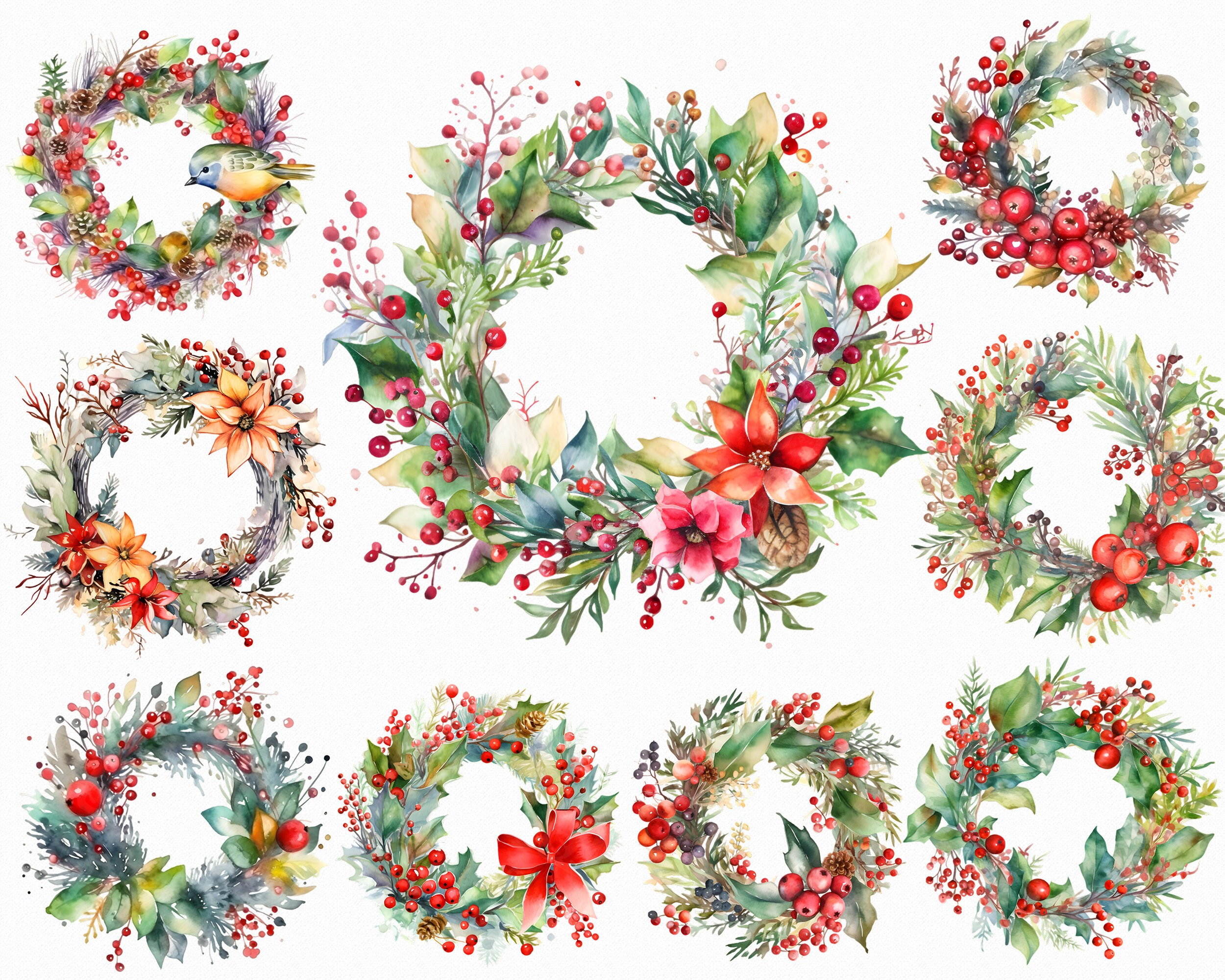 53 Watercolor Wreath Png Christmas Wreath Clipart Images - Etsy