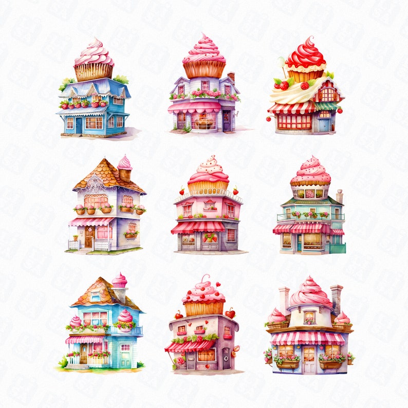 Watercolor Cupcake House Png Sweet House Png Cupcake Clip - Etsy