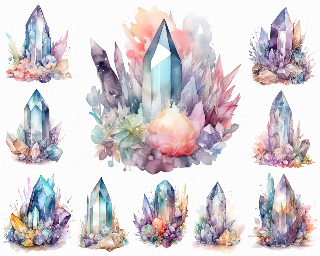 47 Watercolor Fantasy Crystal Png Craft Making Clipart - Rainbow ...