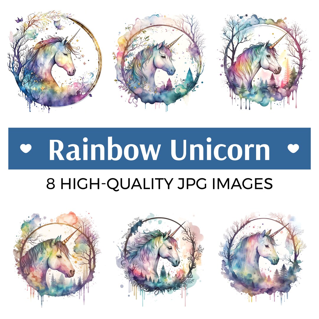 Unicorn Clip Art & Image Files, Instant Download Art, 8 High Quality ...