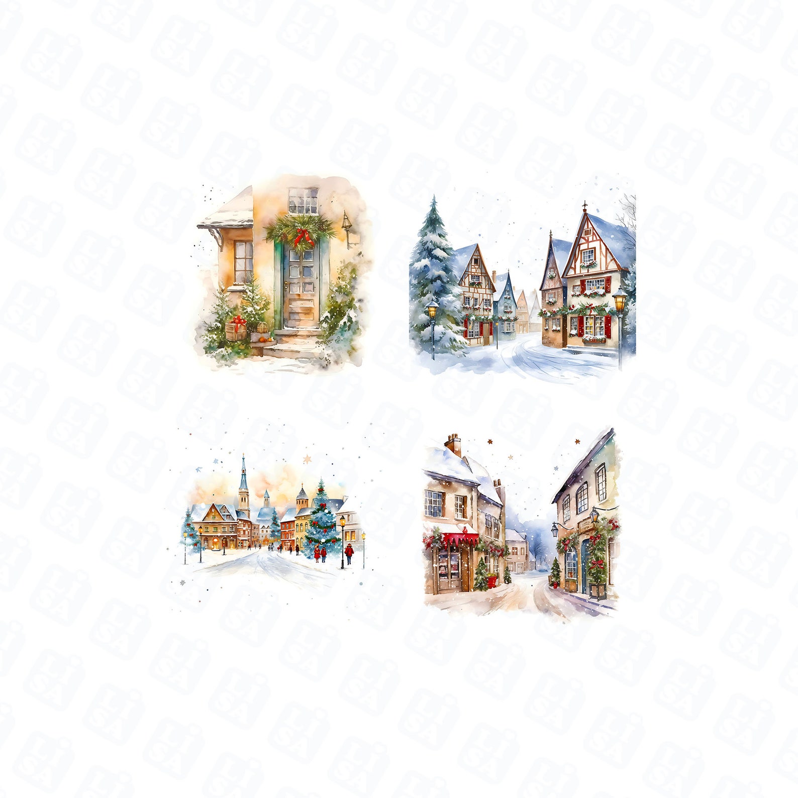 Watercolor Christmas Scene Clipart Christmas Printable Graphics in JPG ...